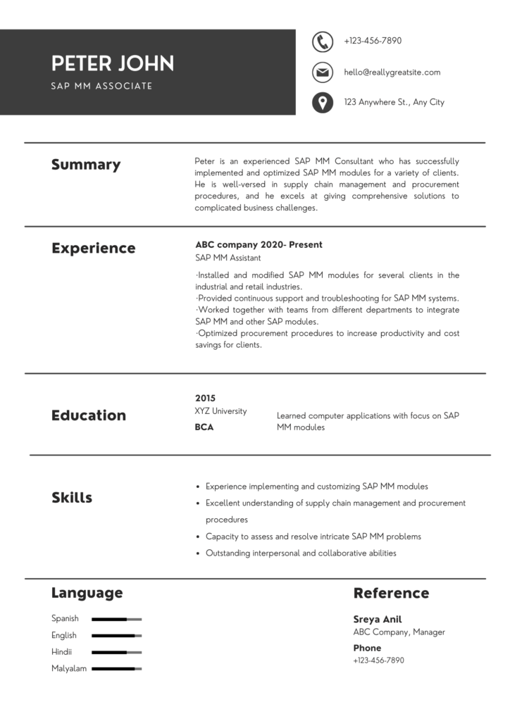 SAP MM Associate Resume Sample